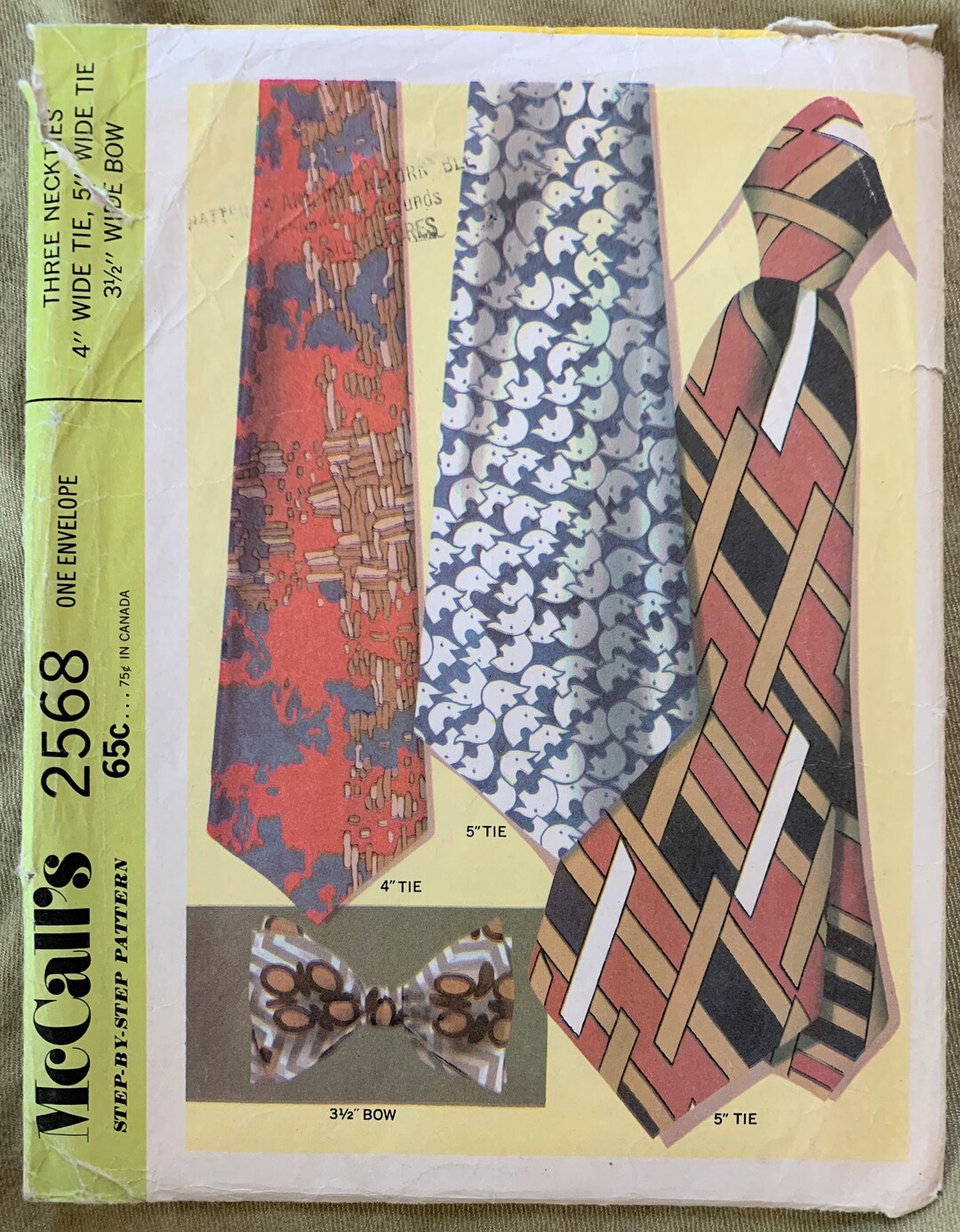 Vintage Mccall's Pattern 2568, Neck Ties 4 and 5 Wide and Bow Tie 3.5 ...