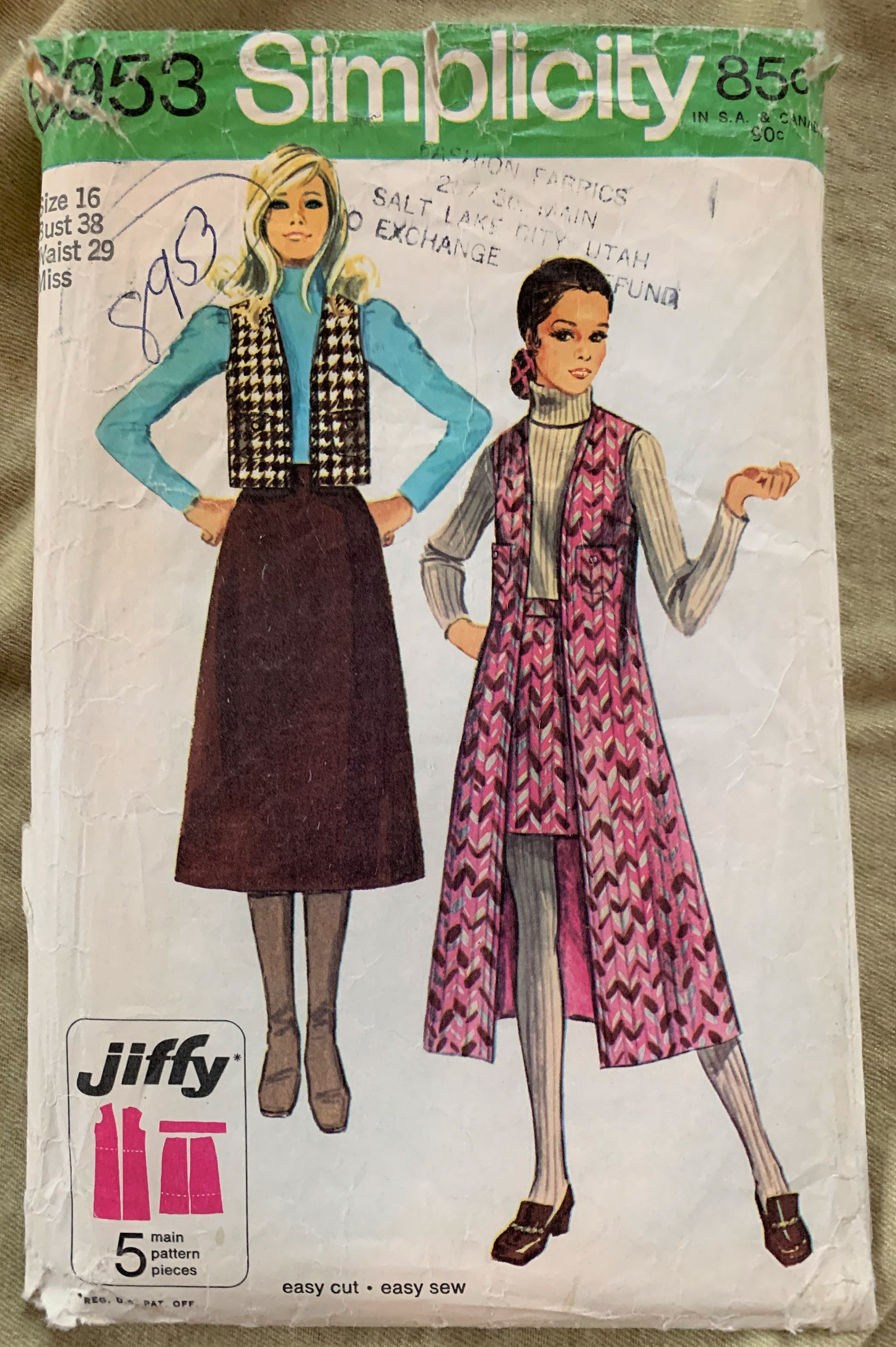 Vintage Simplicity Pattern 8953, Jiffy Pattern, Misses' Vest and Skirt ...