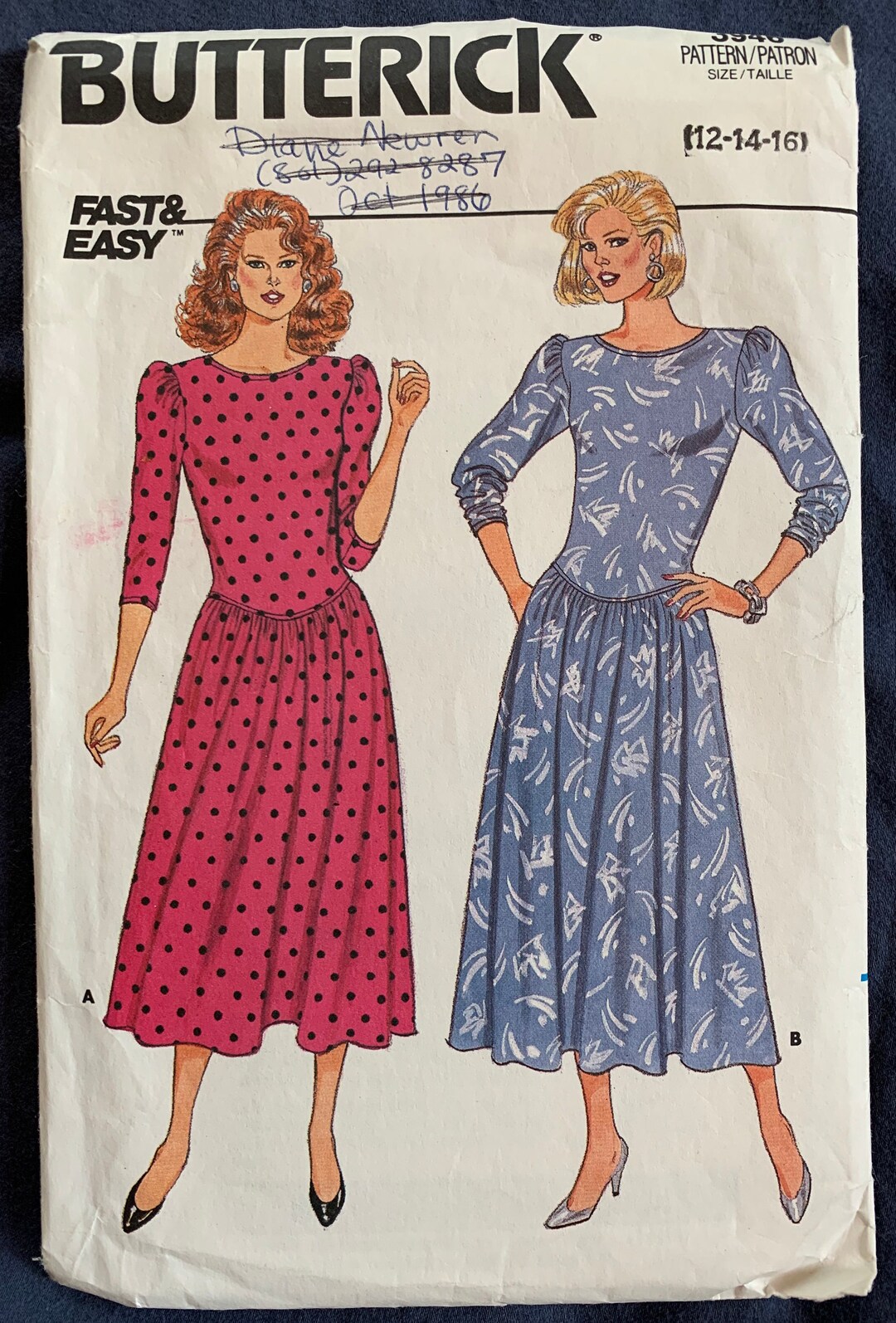 Vintage Butterick Fast & Easy Pattern 3946, Size 12-14-16, CUT to Size ...