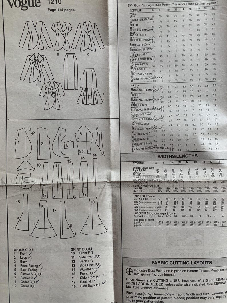 Incomplete 1990's Vogue Patterns - Etsy