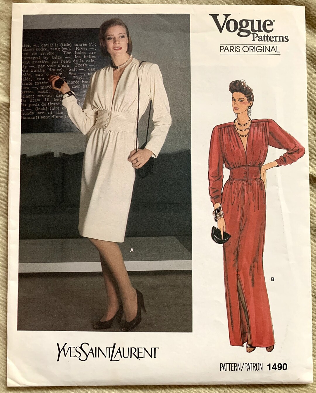 Vintage 1980's Vogue Pattern 1490, Paris Original, Yves Saint Laurent ...