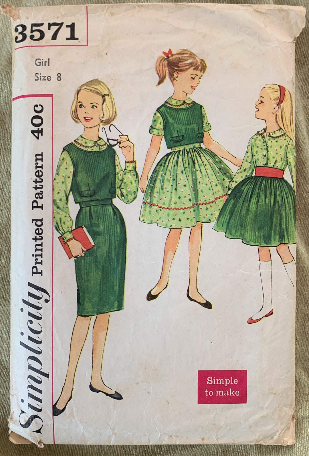 Vintage 1960's Simplicity Pattern 3571, Girls' Top/blouse/skirts, CUT ...