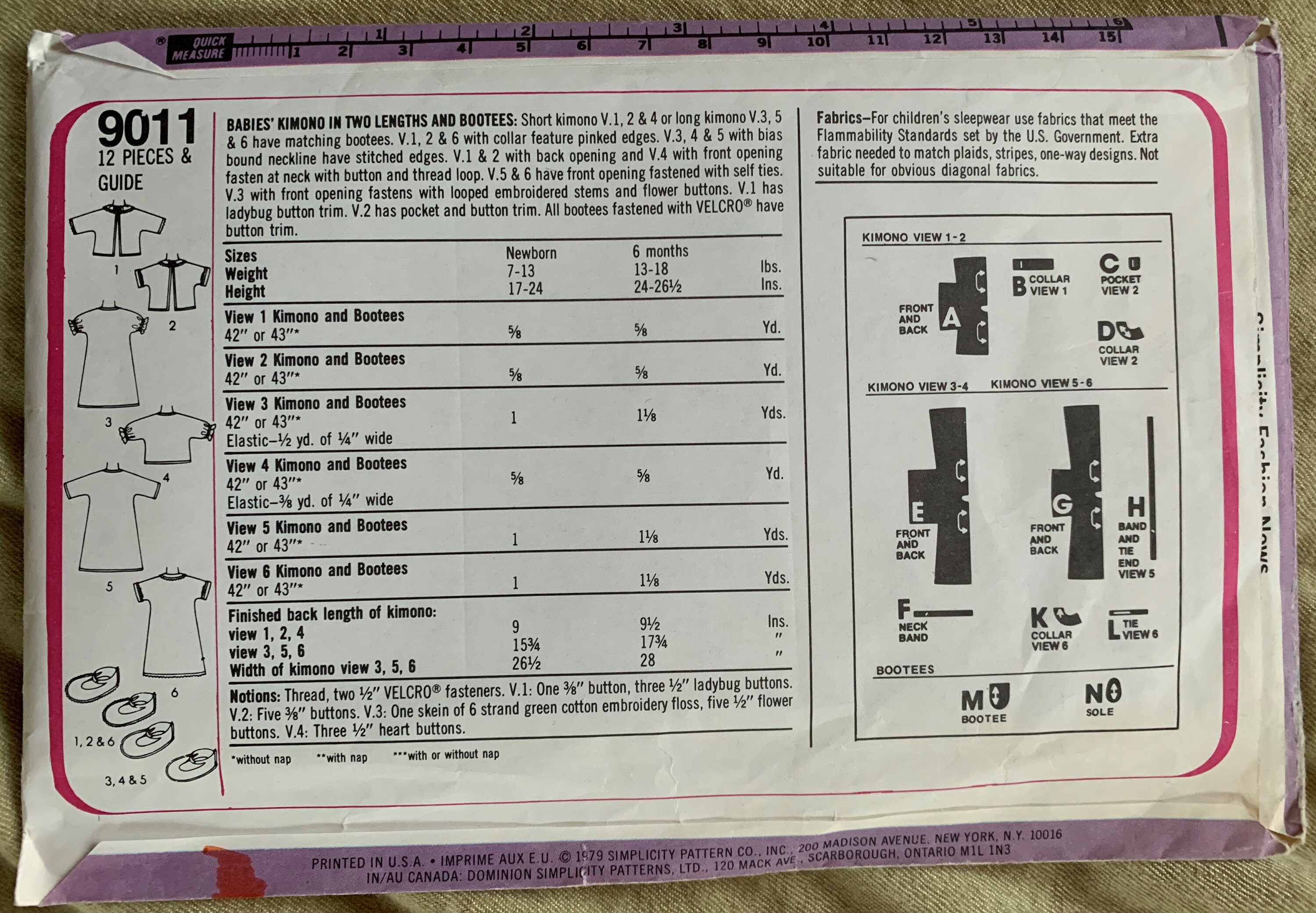 Vintage Simplicity Pattern 9011, Babies' Kimono/bootees, UNCUT, Size 6 ...