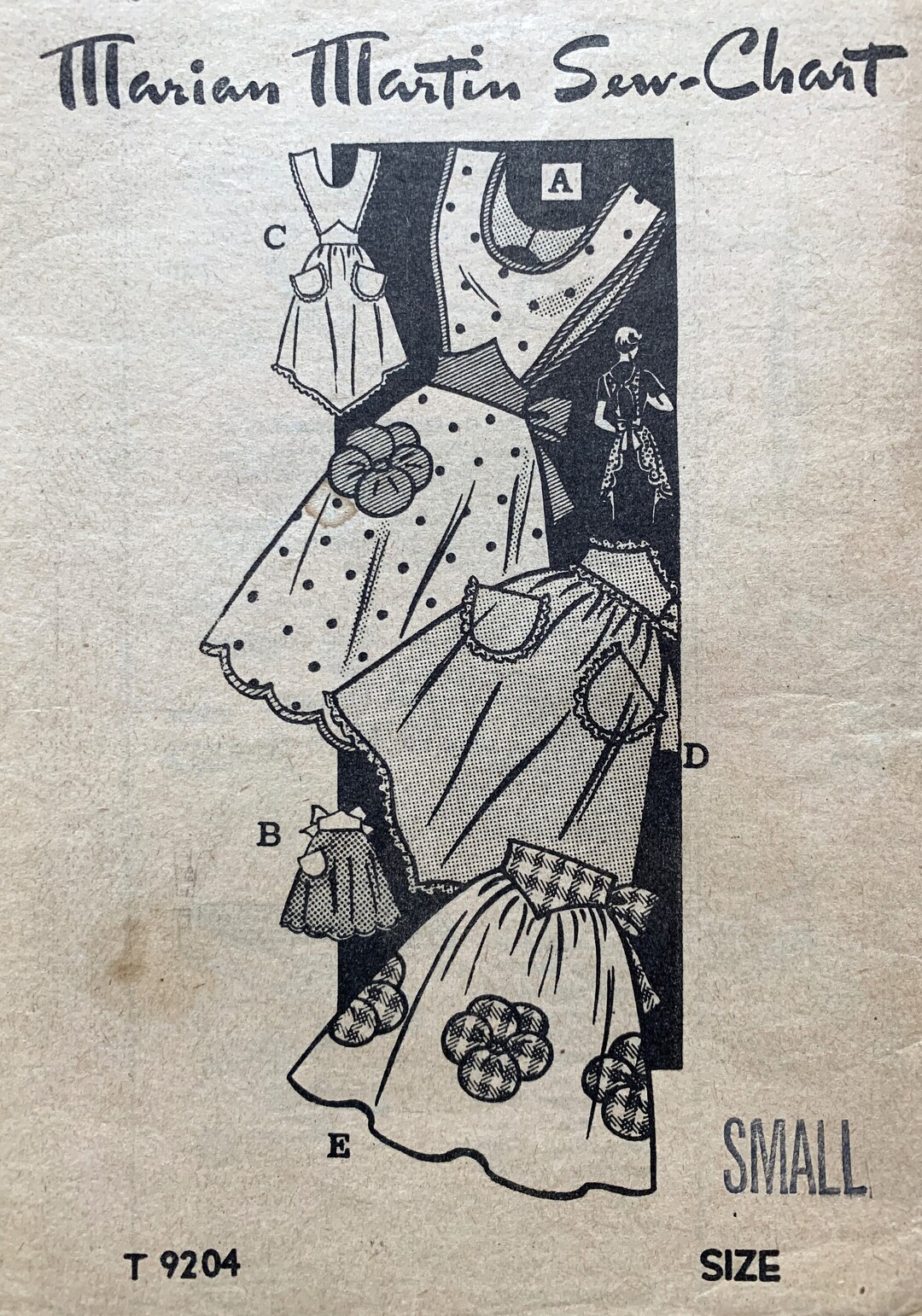 Vintage 1940's Marian Martin Sew-chart Pattern T 9204, Misses' Aprons ...