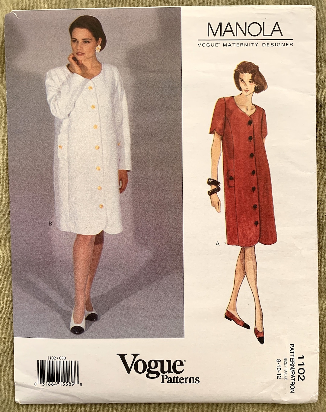 Vintage 1990's Vogue Pattern 1102, Vogue Maternity Designer, Manola ...