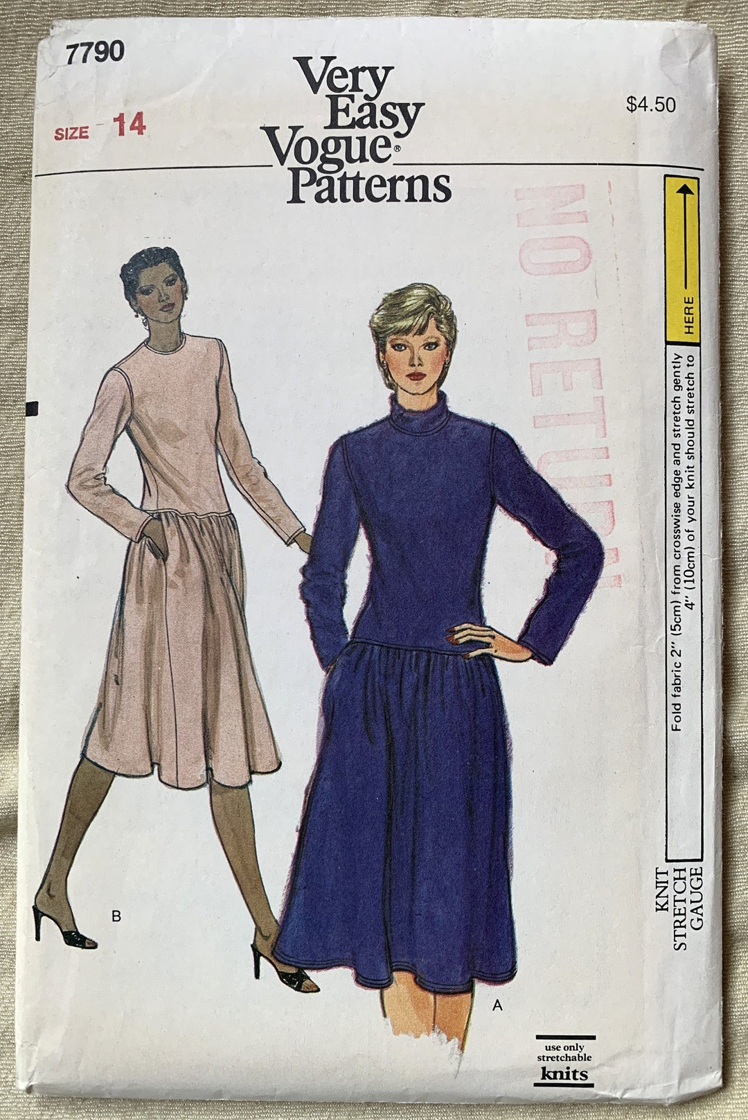 Vintage 1980's Vogue Pattern 7790, Very Easy Very Vogue, Misses' Dress ...