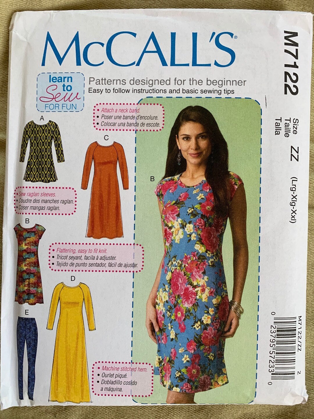 Mccall's Pattern M7122, EASY, Learn to Sew for Fun, Size ZZ (lrg-xlg ...