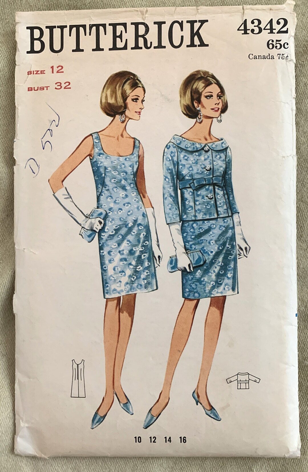 Vintage 1960's Butterick Pattern 4342, Misses' Evening Dress and Jacket ...
