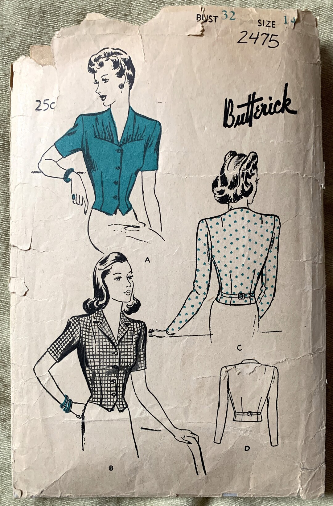 Vintage 1940's Butterick Pattern 2475, Women's and Misses' Jacket ...