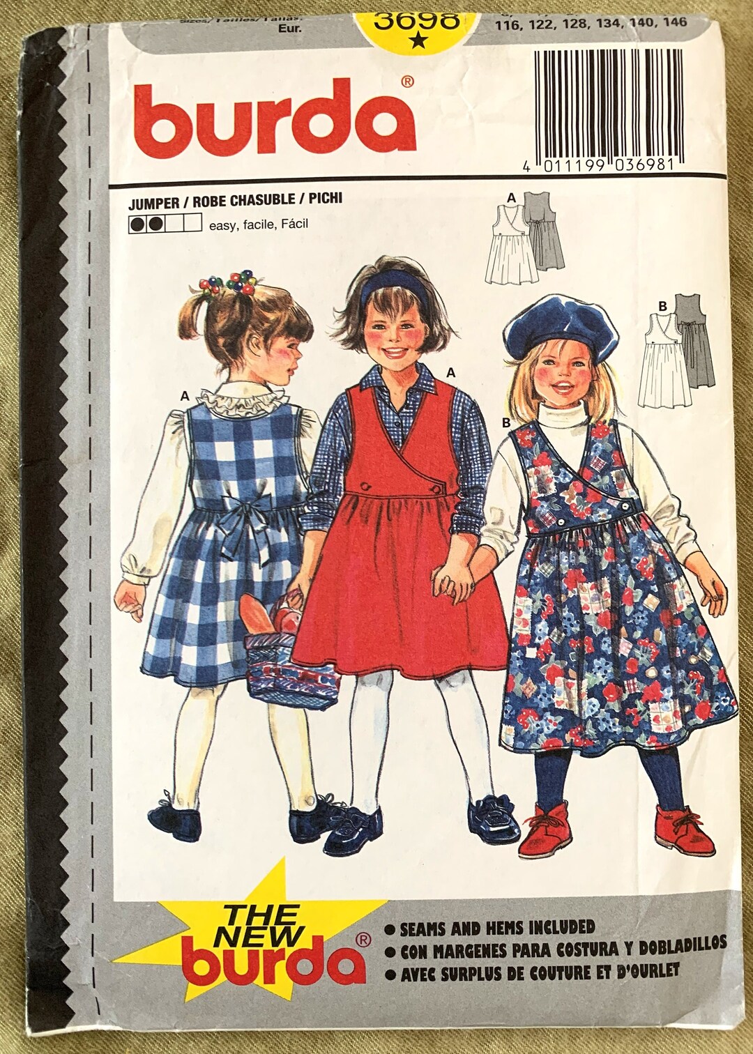 Vintage 1990's Burda Pattern 3698, Girls' Jumper, UNCUT, Size 6/7/8/9 ...