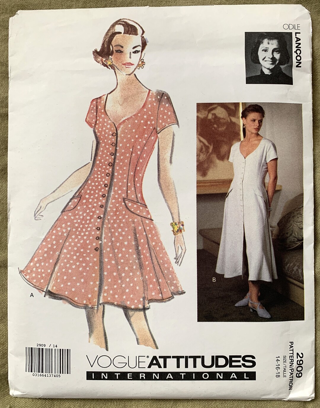 Vintage 1990's Vogue Pattern 2909, Vogue Attitudes International, Odile ...