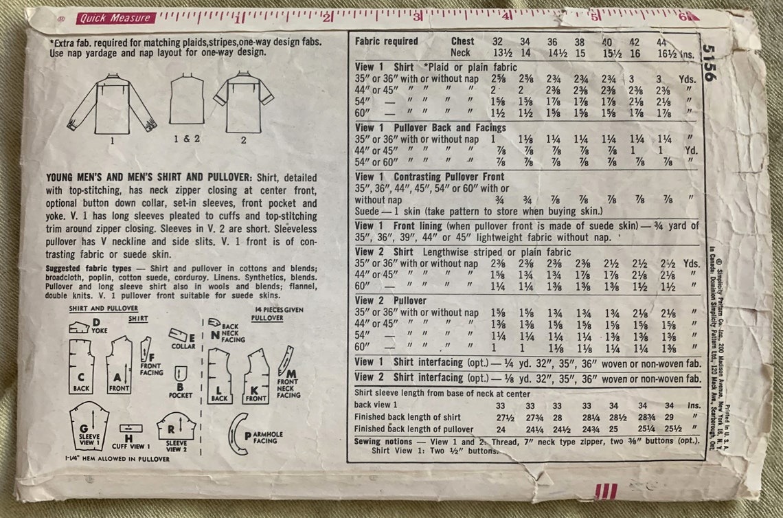 Vintage 1960's Simplicity Pattern 5156, Men's Shirt and Pullover, CUT ...