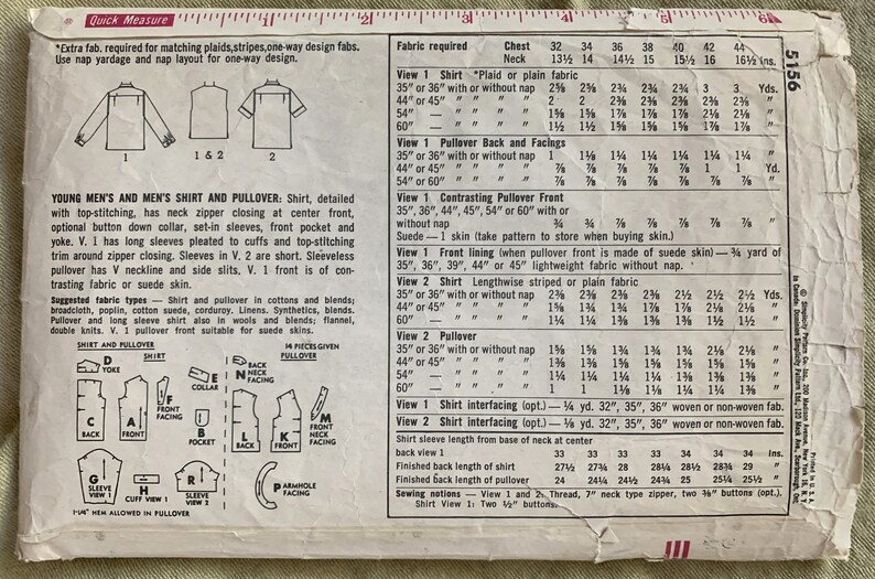 Vintage 1960's Simplicity Pattern 5156, Men's Shirt and Pullover, CUT ...