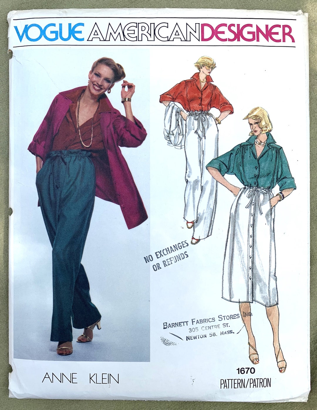 Vintage 1970's Vogue Pattern 1670, American Designer, Anne Klein ...