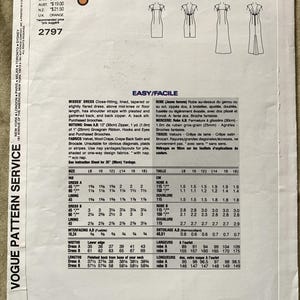 Vintage 1990's Vogue Pattern 2797, American Designer, Oscar De La Renta ...