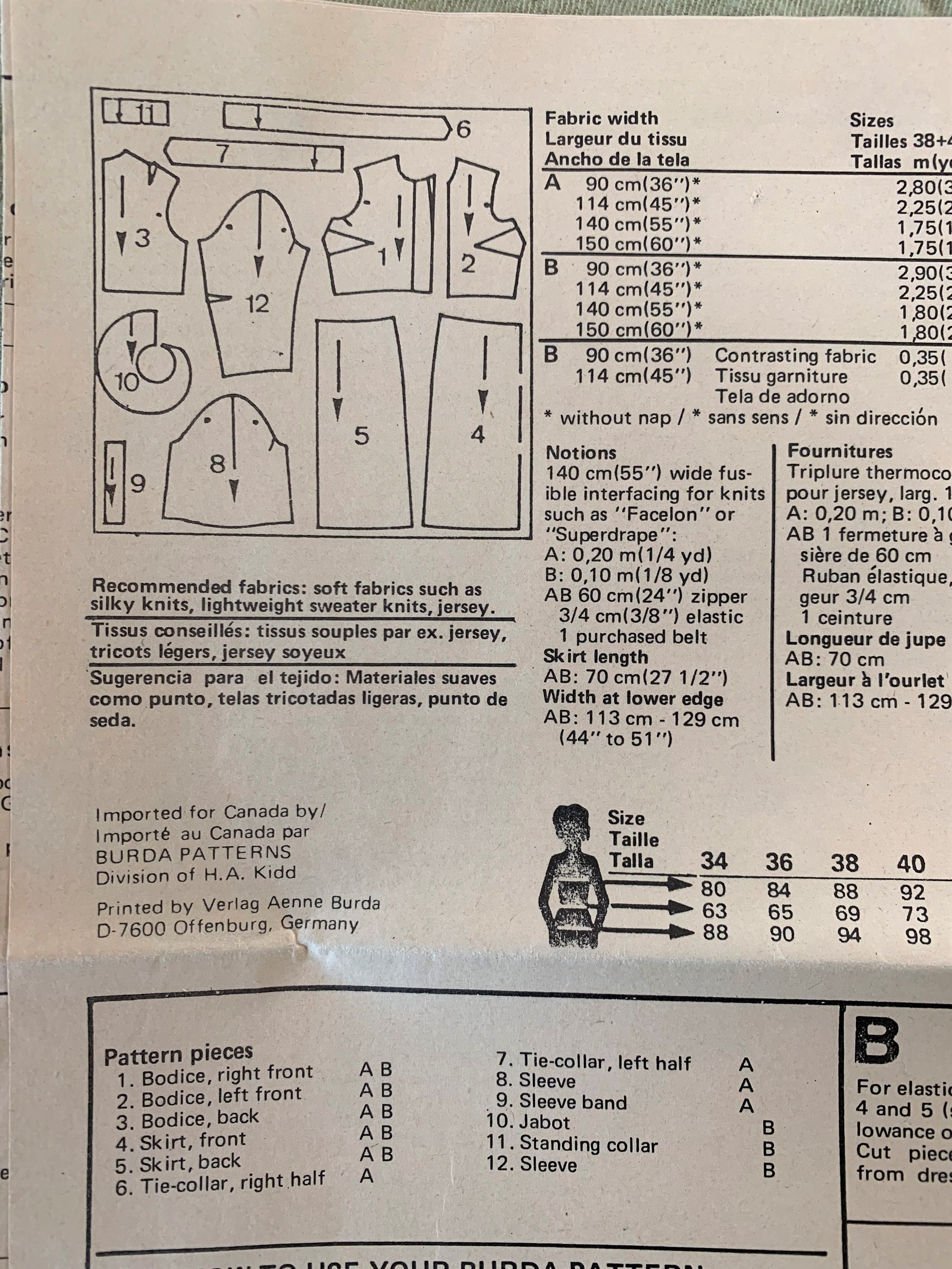 Vintage 1980's Burda Pattern 8764, Misses' Dress, CUT, Size 12-14-16-18 ...