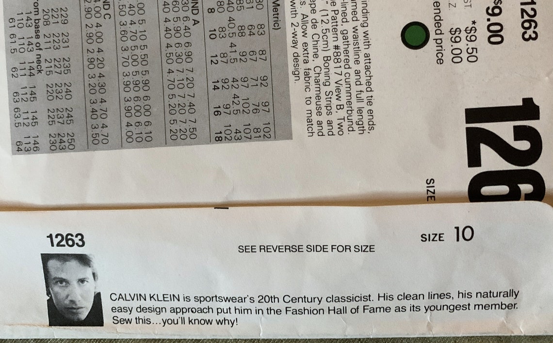 Vintage 1980's Vogue Pattern 1263, American Designer, Calvin Klein ...