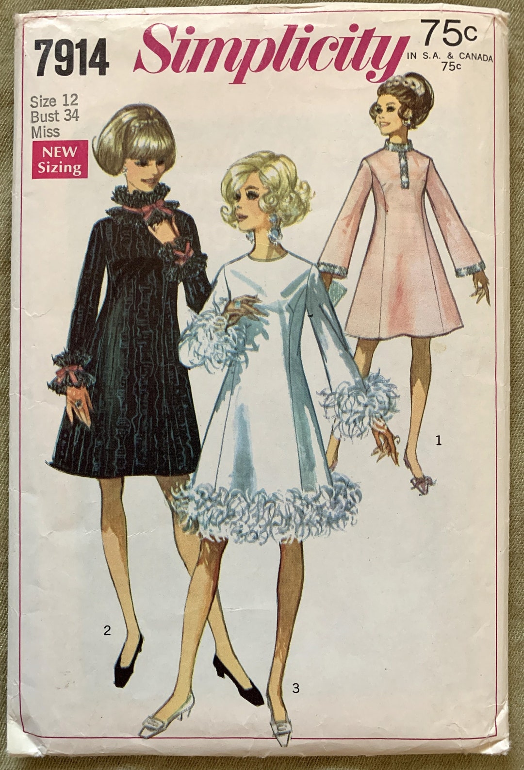 Vintage 1960's Simplicity Pattern 7914, Misses' Dress, CUT, Size 12 ...