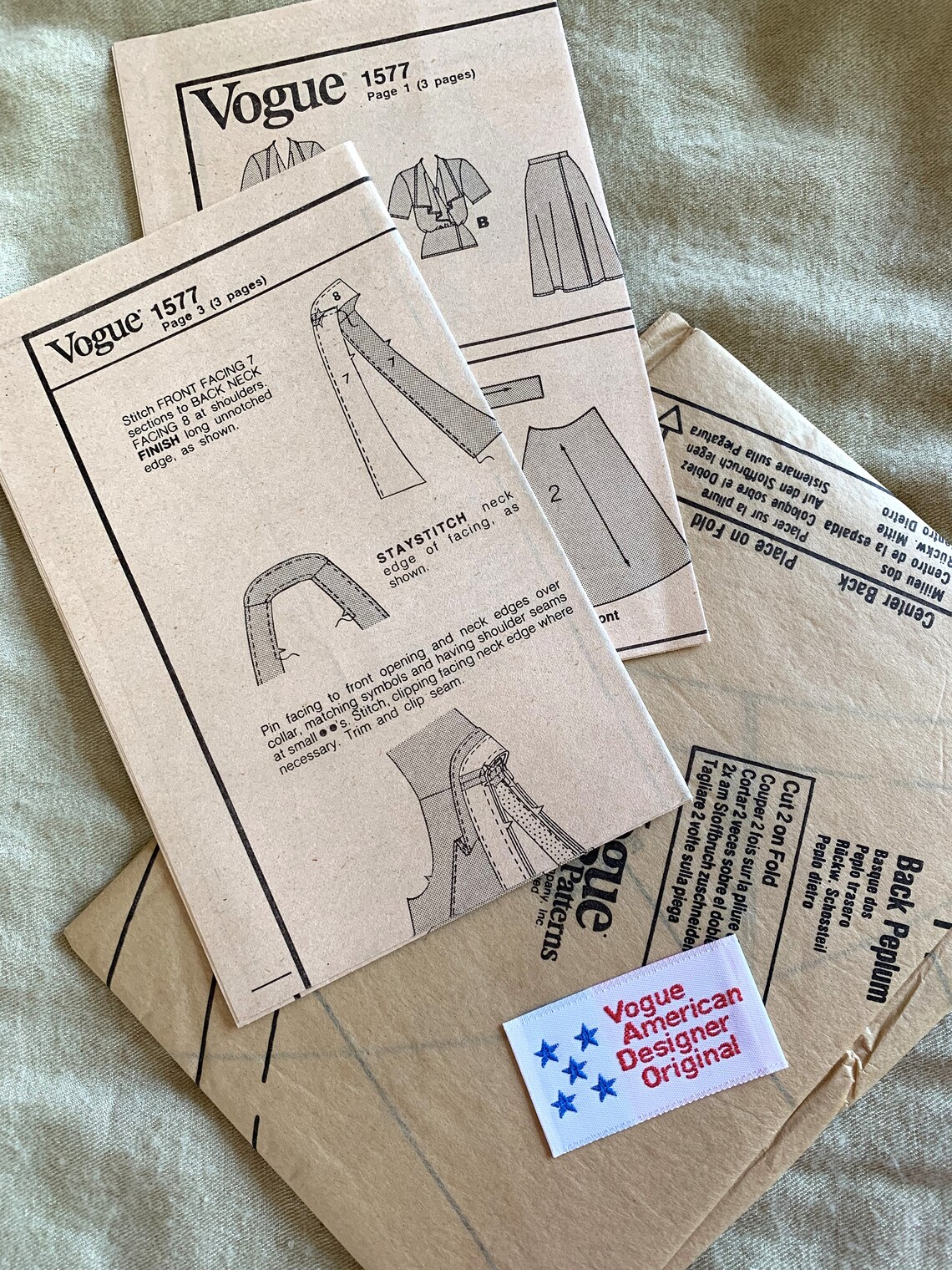 Vintage 1980's Vogue Pattern 1577, American Designer, John Anthony ...