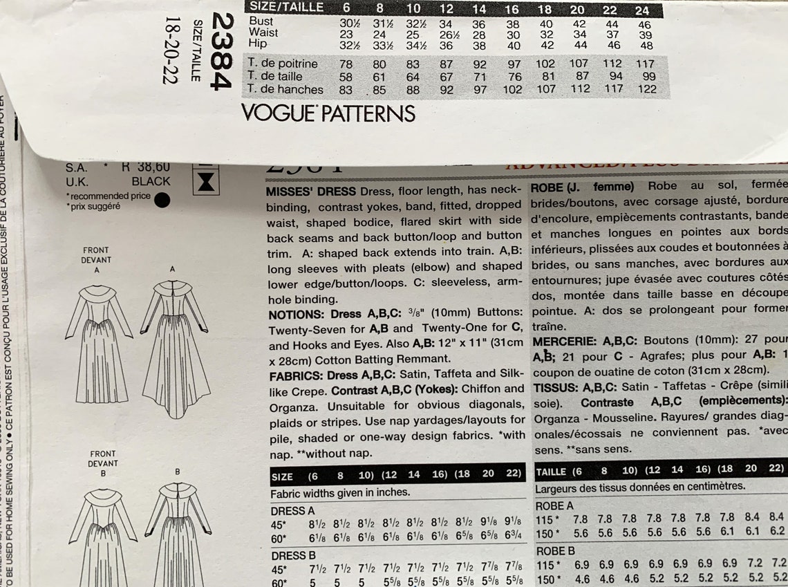 Vogue Vintage Model Pattern 2384, Original 1944 Design, Misses' Wedding ...