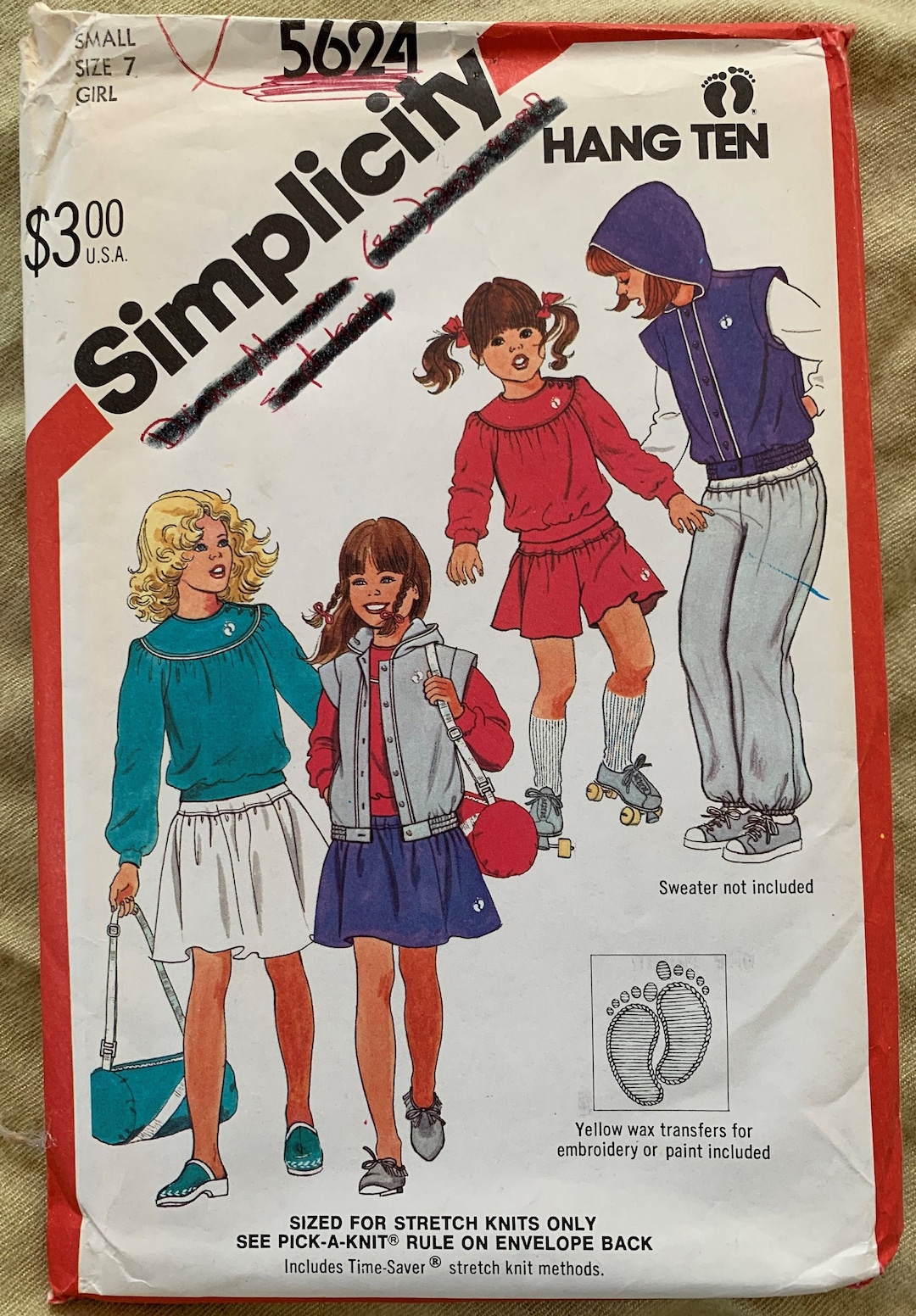 Vintage Simplicity Pattern 5624, Hang Ten Pattern, Girls' Sweatshirt ...