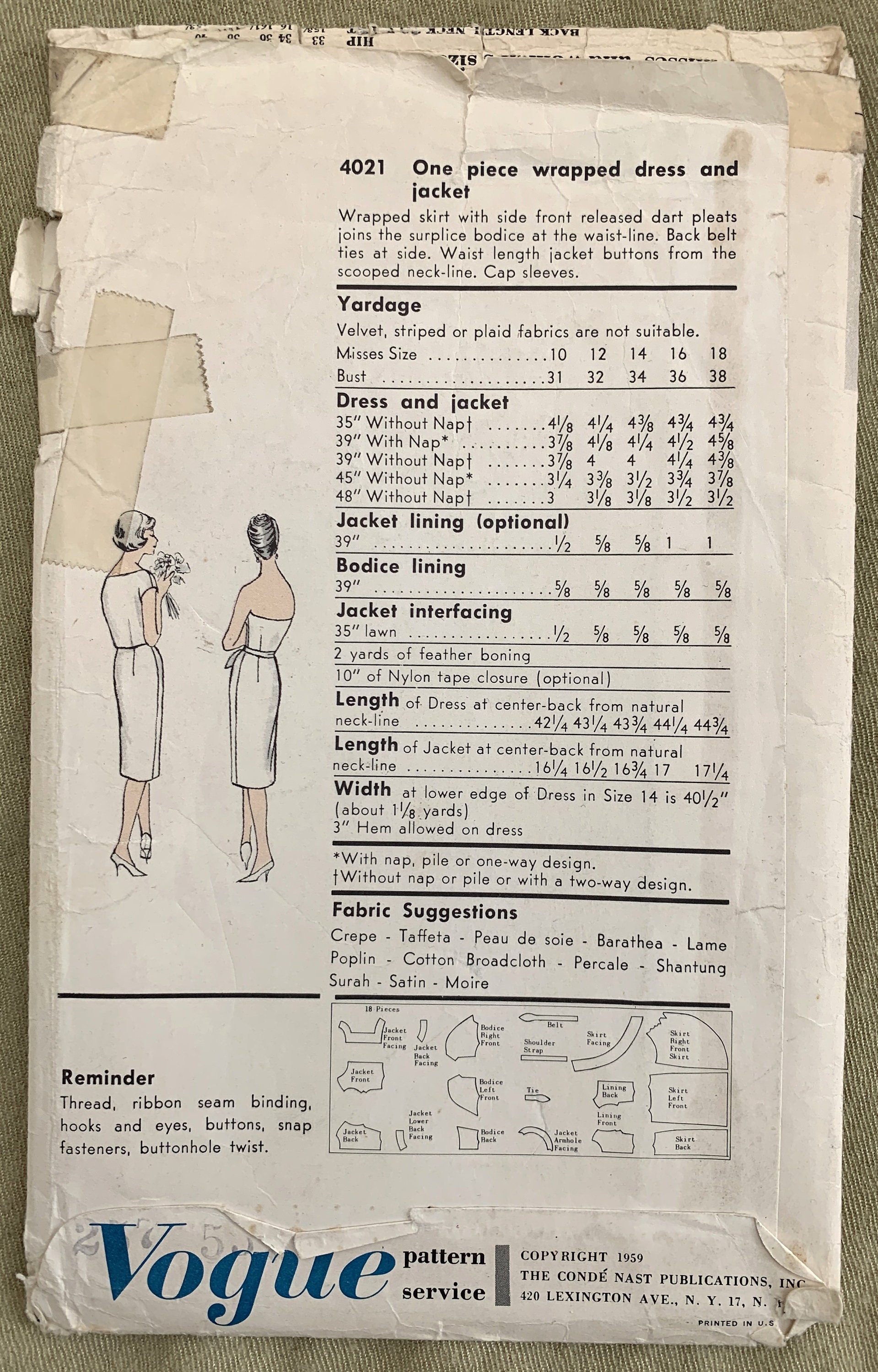 RARE Vintage 1950's Vogue Special Design Pattern 4021 - Etsy