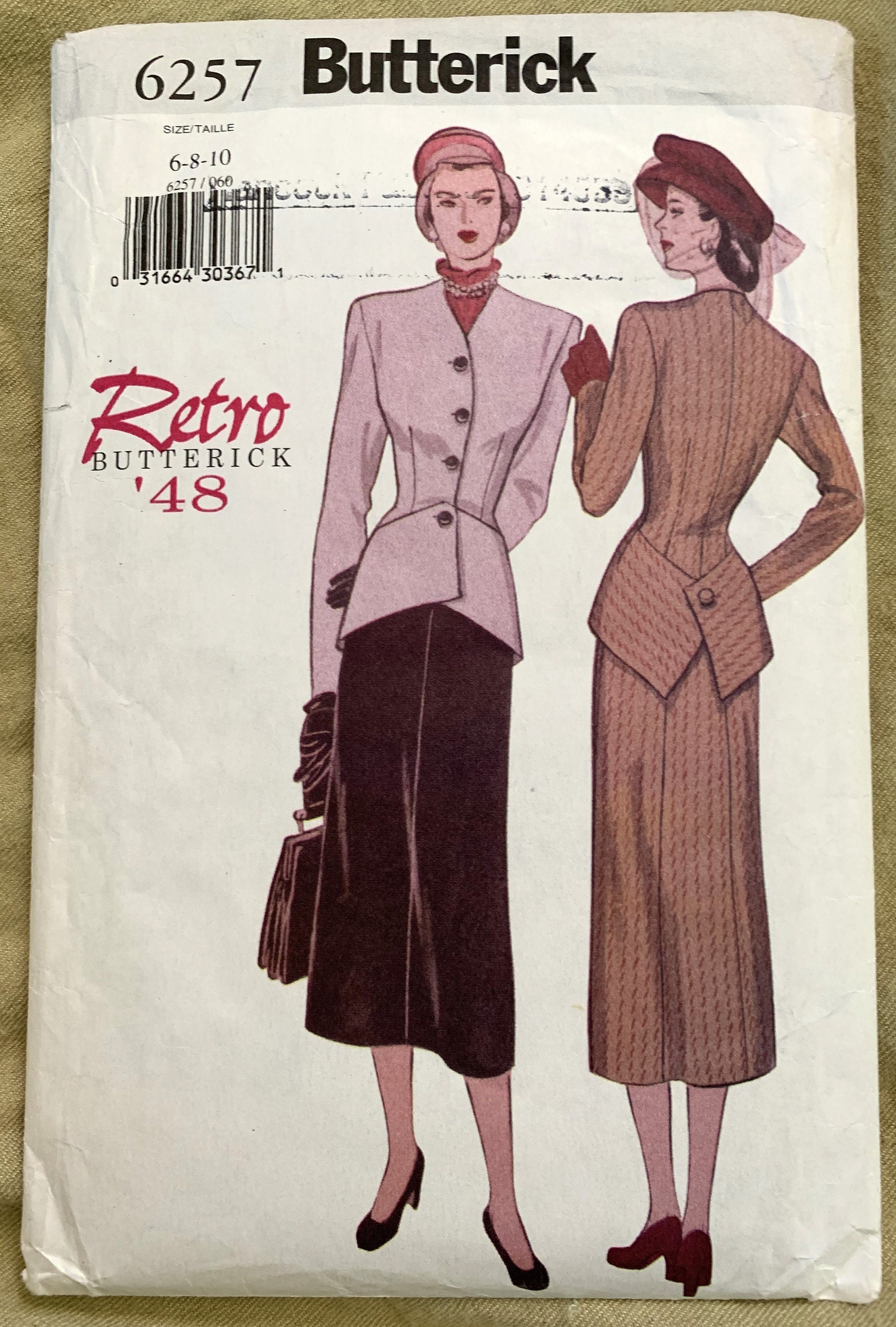 Vintage 1990's Butterick Retro '48 Pattern 6257, Misses' Jacket and ...