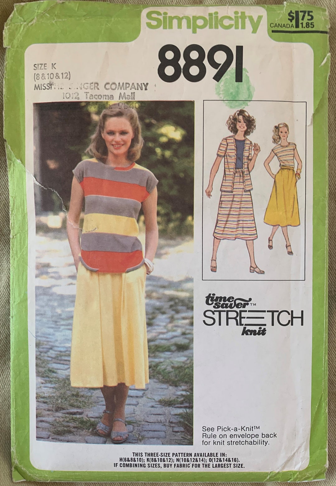 Vintage Simplicity Pattern 8891, Time-Saver/Stretch-Knit Pattern ...