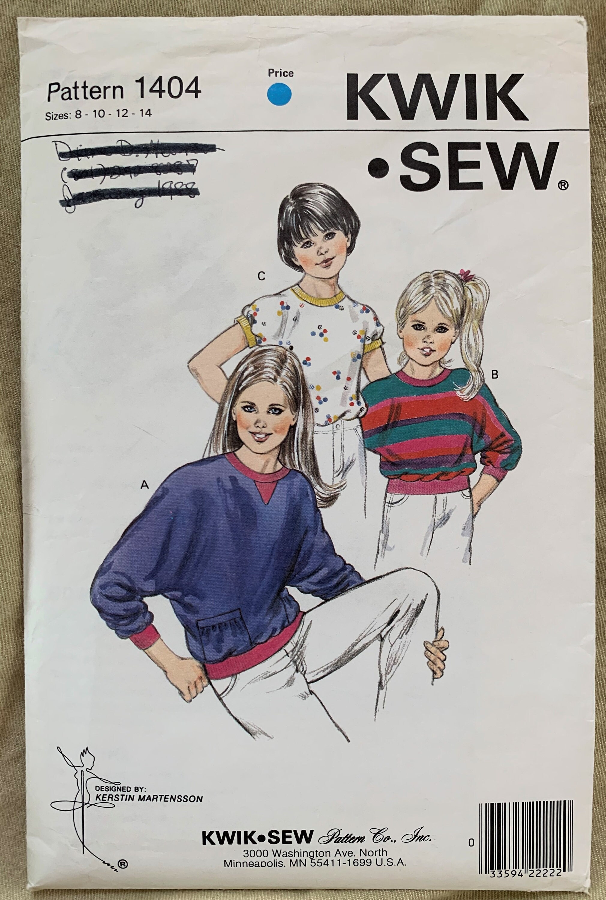 Vintage Kwik Sew Pattern 1403/1404, Girls' Top, UNCUT, Size 4-5-6-7 or ...