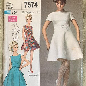 Vintage 1960's Simplicity Pattern 7574, Misses' Dress, CUT, Miss Size ...