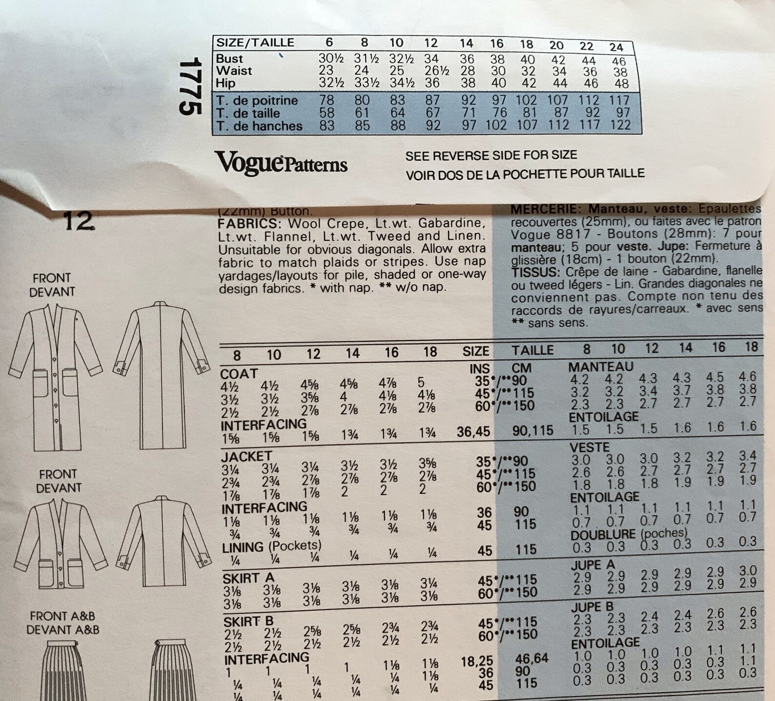 Vintage 1980's Vogue Pattern 1775, Vogue American Designer, Perry Ellis ...