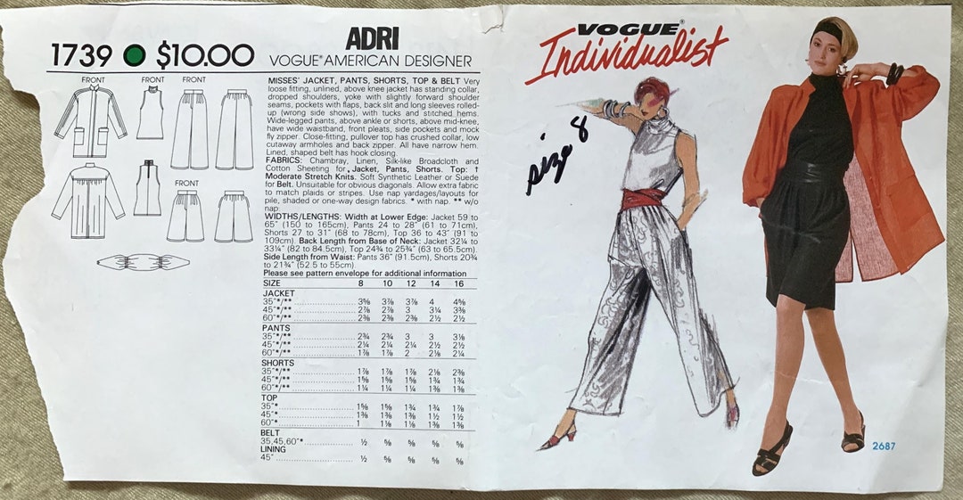 Vintage 1980's Vogue Pattern 1739, American Designer, ADRI, Misses ...