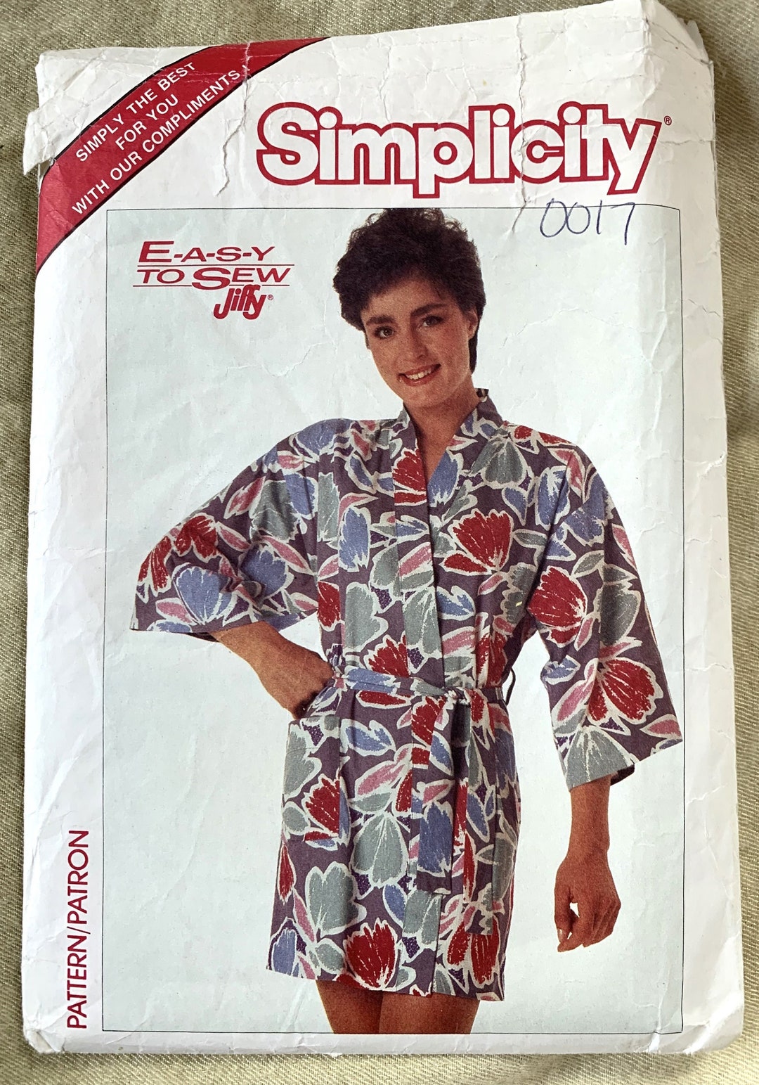 Vintage 1980's Simplicity Pattern 0017, Misses' Jiffy Kimono Robe, Size ...