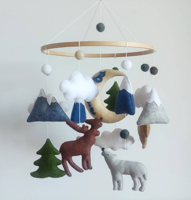 Woodland Nursery Mobile Moose Mobile Wolf and Bear Mobile - Etsy