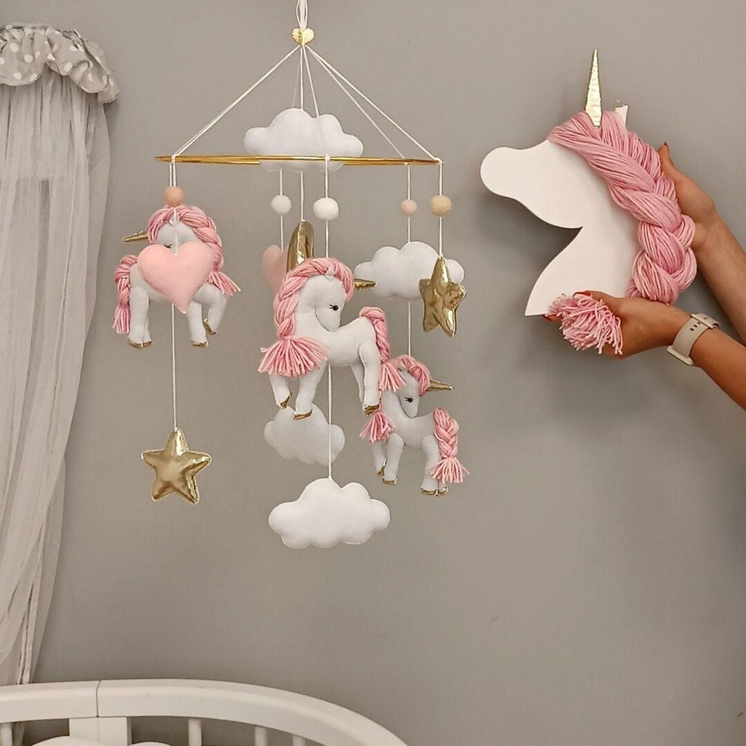 Unicorn Baby Mobile, Pink Nursery Decor, Girl Crib Mobile - Etsy