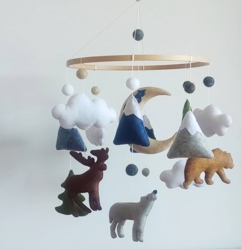 Woodland Nursery Mobile Moose Mobile Wolf and Bear Mobile - Etsy