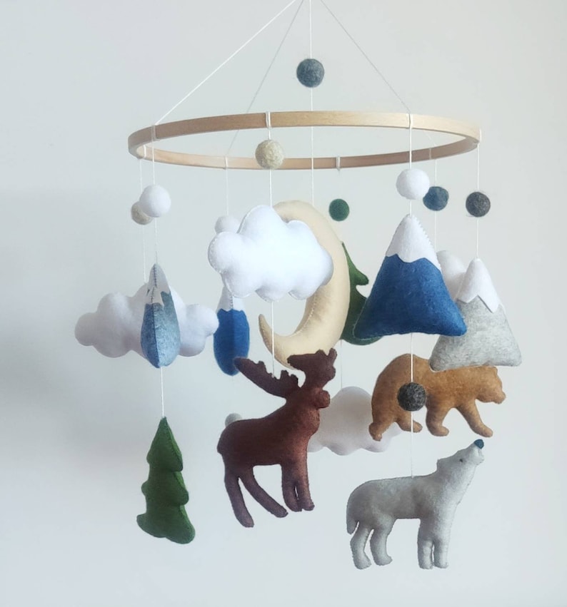 Woodland Nursery Mobile Moose Mobile Wolf and Bear Mobile - Etsy