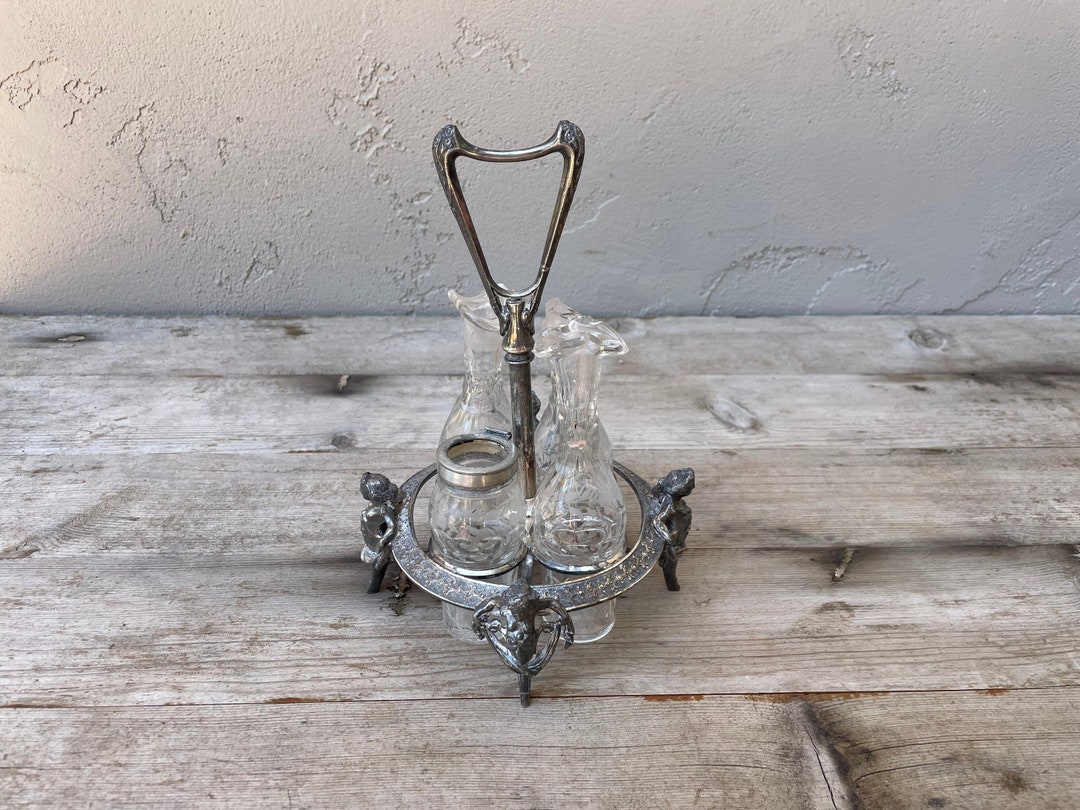 Vintage J.M. Badger Cruet Condiment Holder With Glass Bottles - Etsy