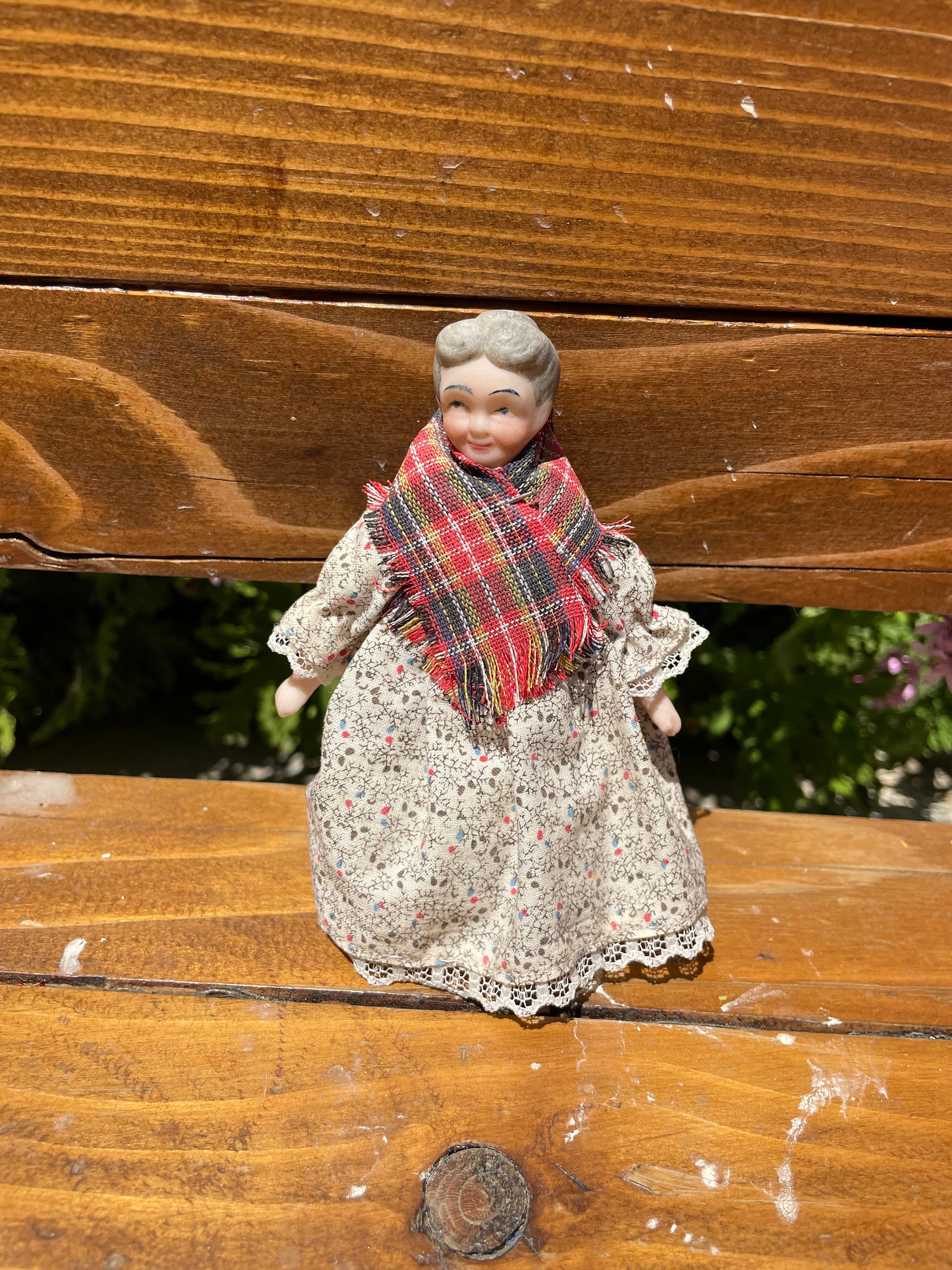 Vintage Tiny Grandma Doll With Scarf and Dress and Porcelain Face ...