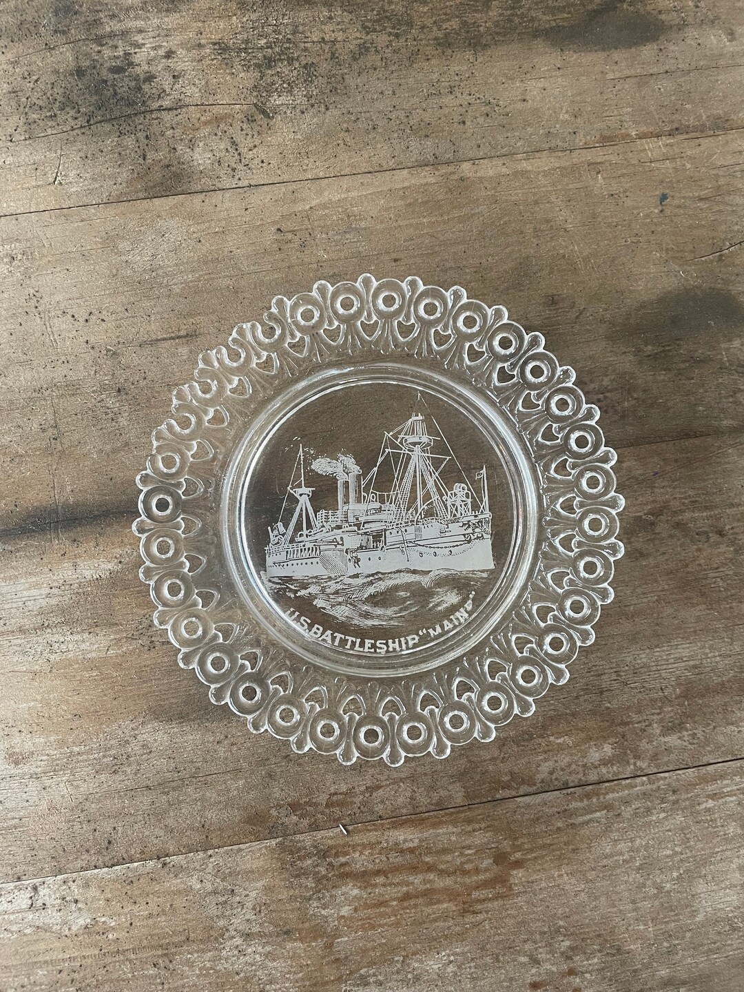 Vintage U.S. Battleship "maine" Glass Collectible Plate - Etsy