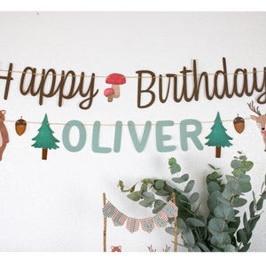 Woodland Happy Birthday Banner: Animals Party Garland - Etsy
