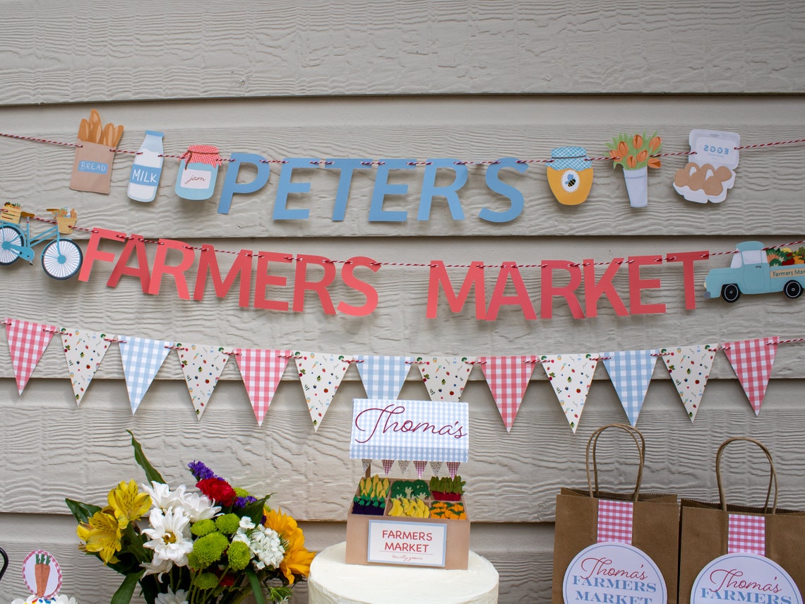 Farmers Market Party Decoration Kit: Banner, Garland, Cake Topper - Etsy