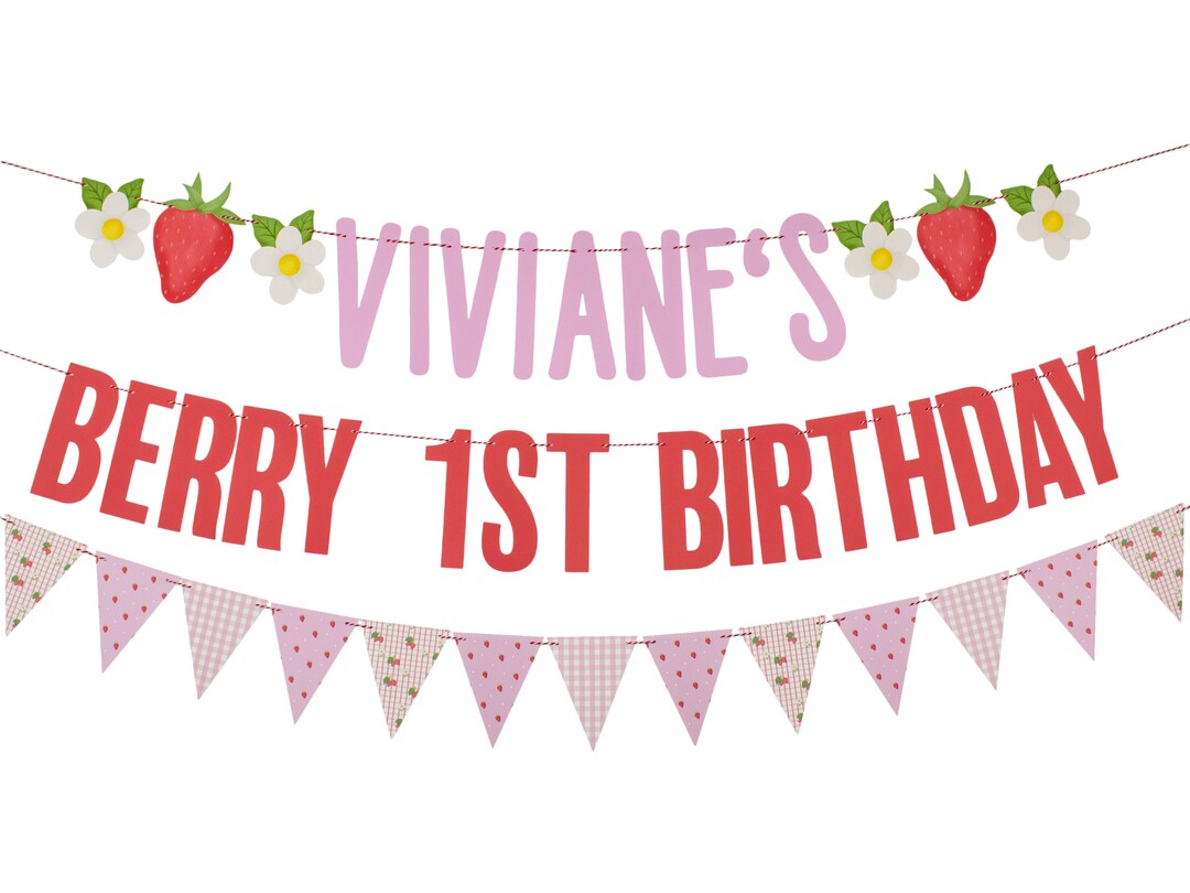 Strawberry 1st Birthday Banner: Berry Theme Party Decoration - Etsy