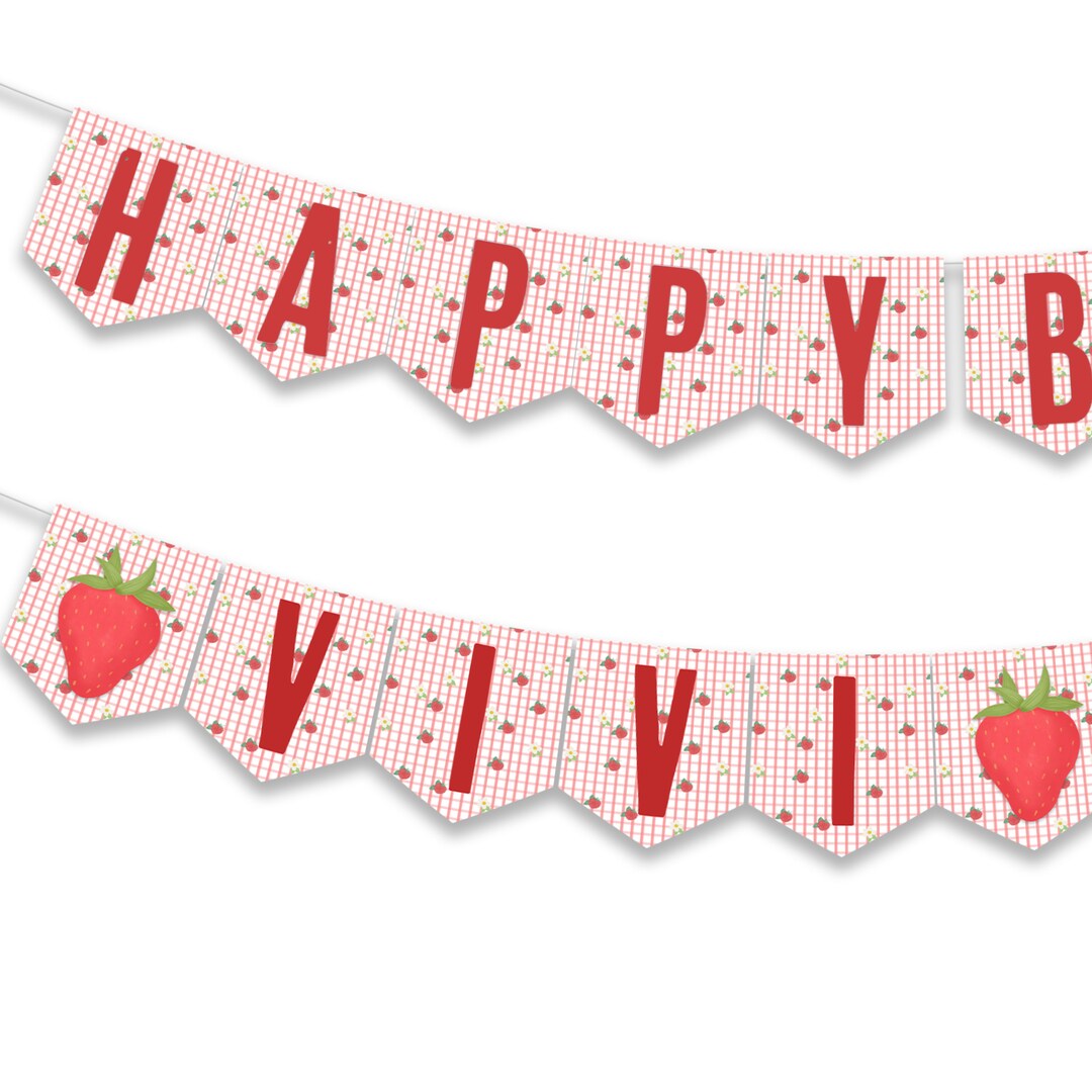 Strawberry Birthday Banner: Printable Party Decorations (PDF) - Etsy