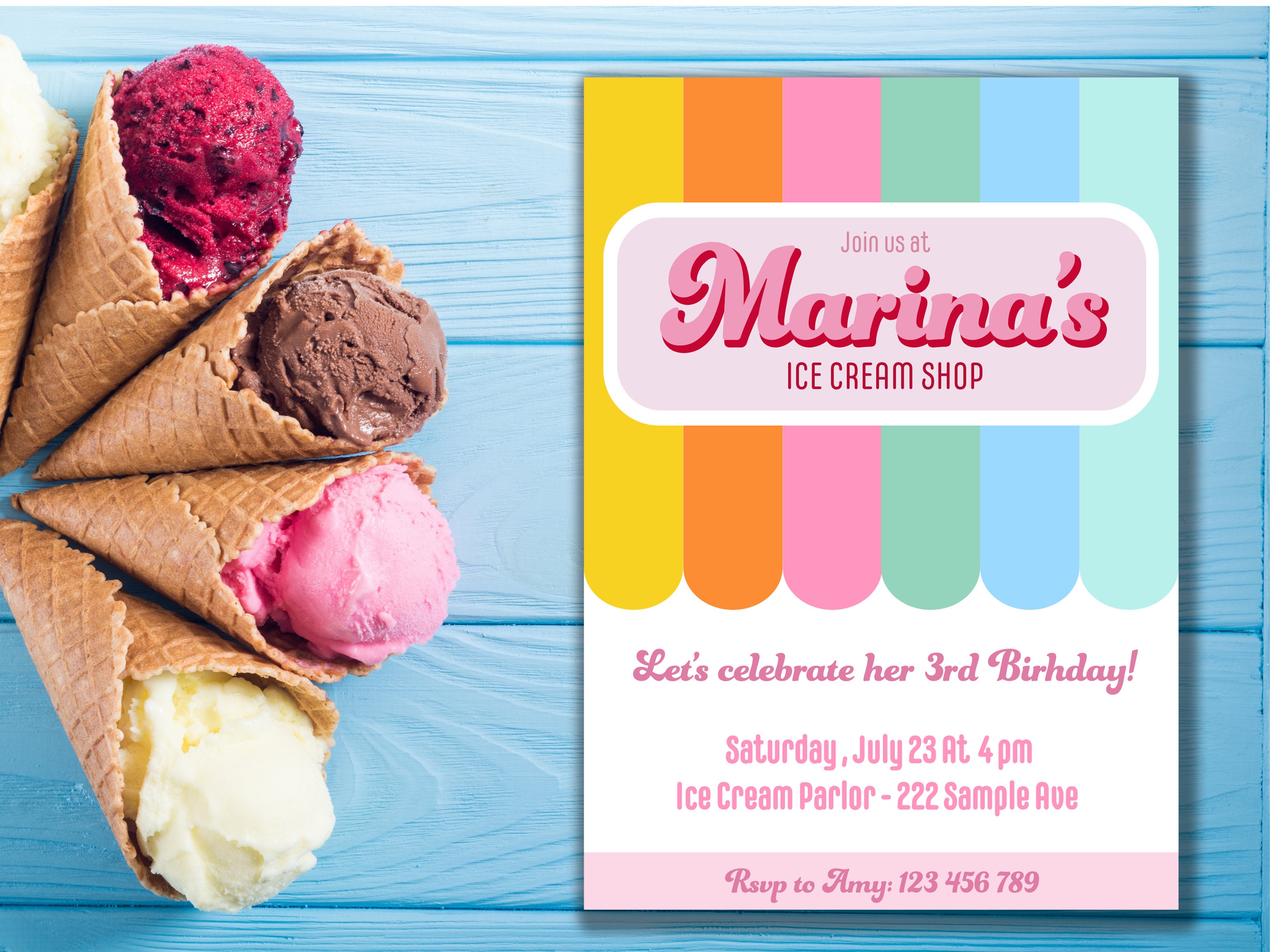 Ice Cream Birthday Invitation Ice Cream Invite Ice Cream - Etsy