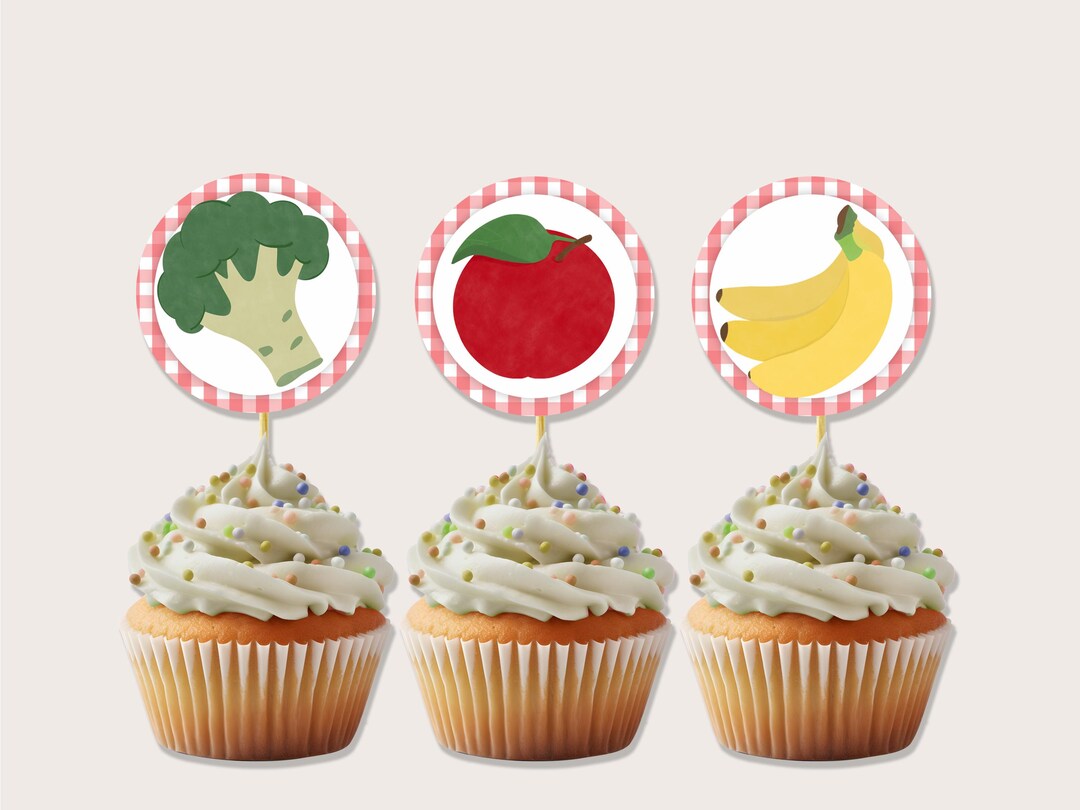 Farmers Market Cupcake Toppers: Fruit & Veggie Party Decor (printable ...