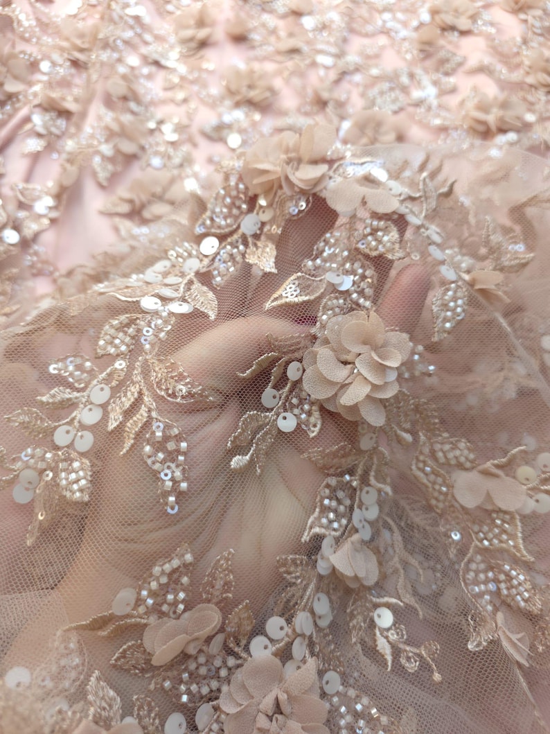 LL-1590, 3D Flower Lace Fabric in Powder-rosé Color - Etsy Canada