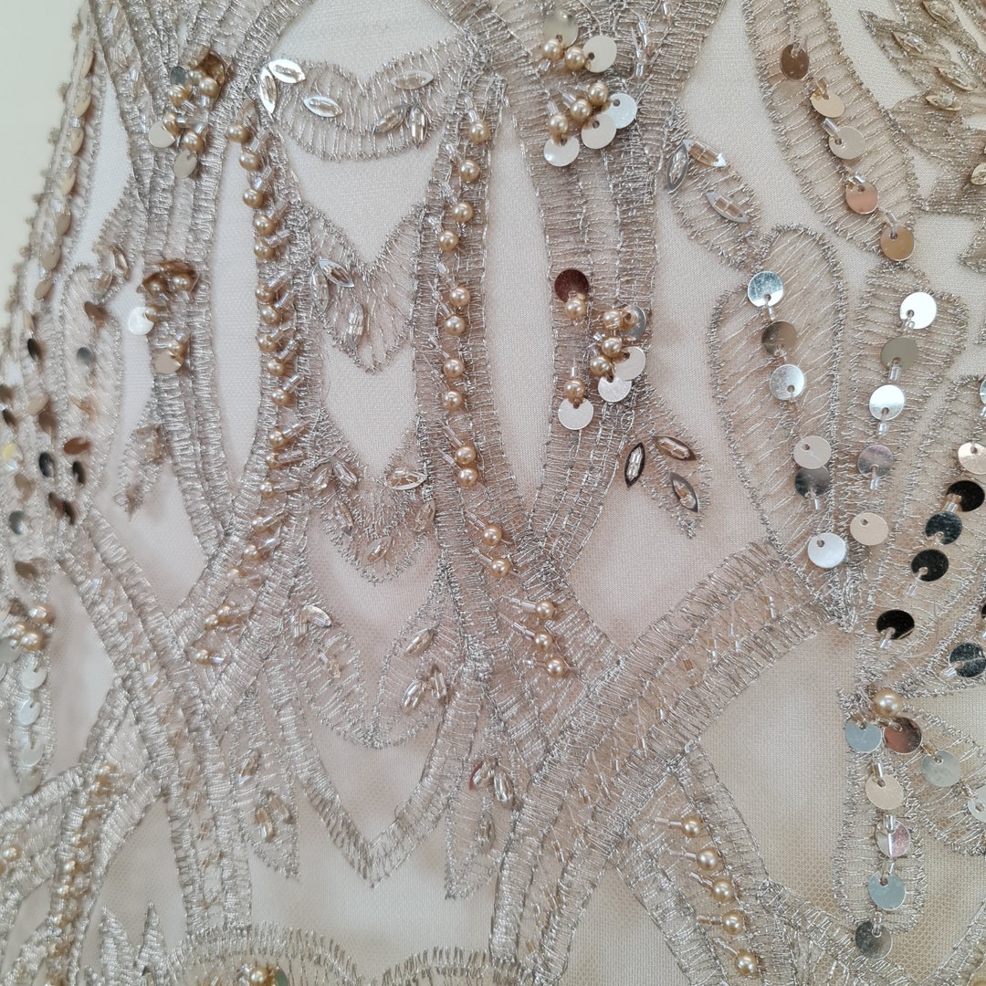 Gorgeous Ornamental Lace Fabric With Beads and Big Sequins in Gold ...