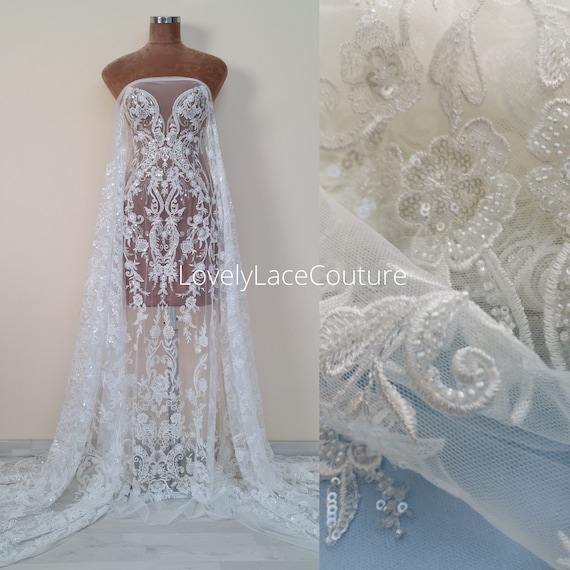 Gorgeous Modern Bridal Lace Design Beaded Lace in Off-white | Etsy