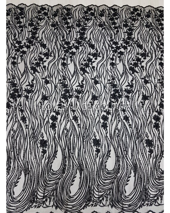 Modern Lace Fabric With Abstract Flower Design Black Bridal Lace Wedding Lace Fabric Embroidered Lace in Dramatic Black Color LL 1337 Etsy UK